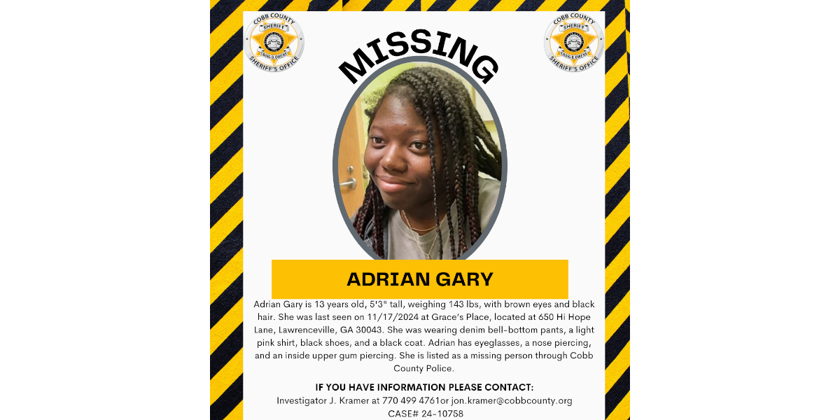 Cobb Sheriff's Office seeks public help in locating missing 13-year-old Adrian Gary - Cobb Courier